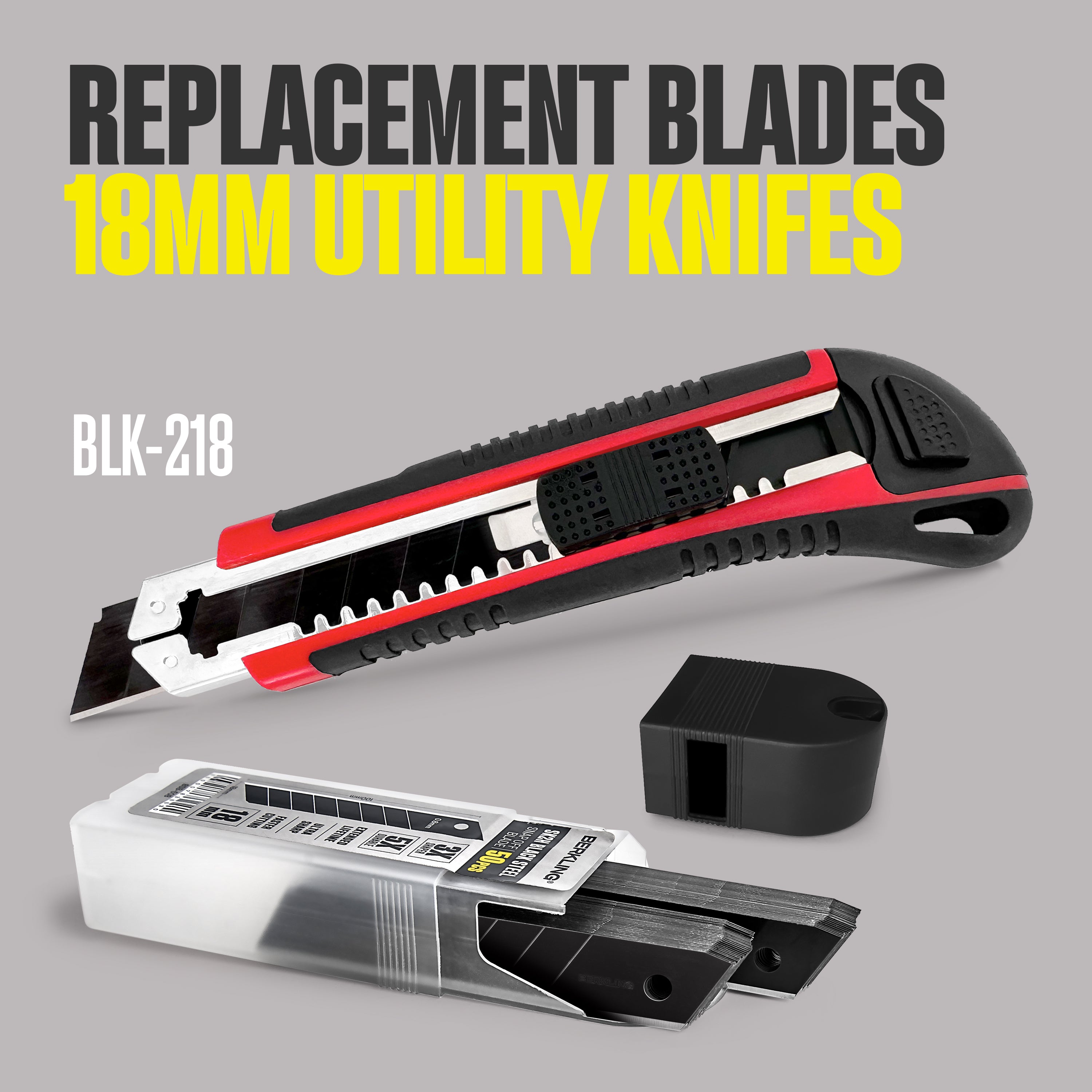 Berkling 18mm Blackened Steel Utility Knife Blades, Pack of 50