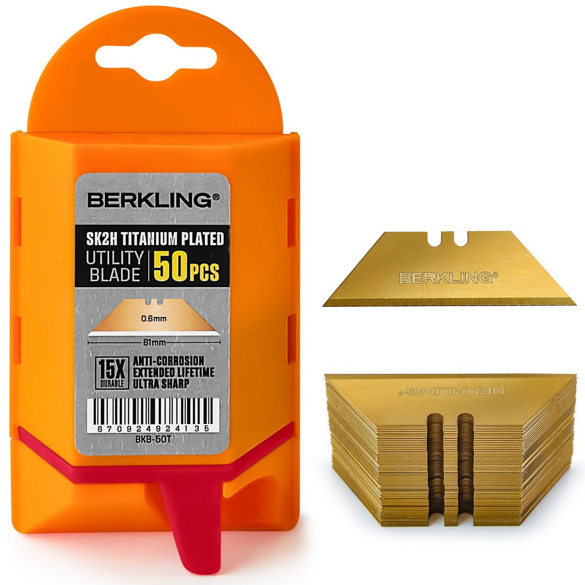 Berkling Titanium Plated SK2H Utility Knife Blades 50-Pack With Dispen