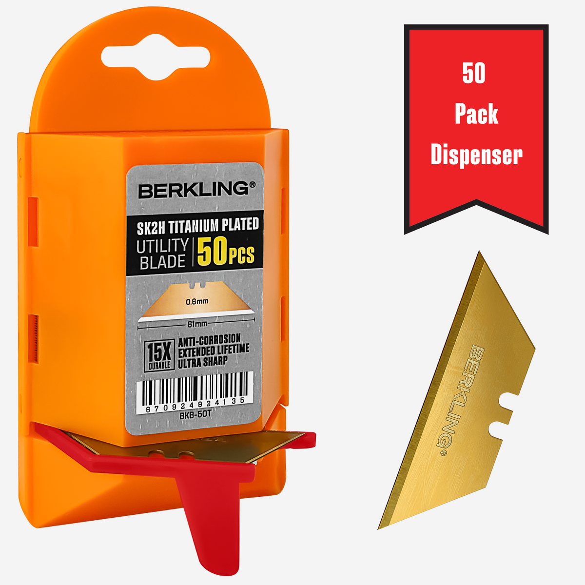 Berkling Titanium Plated SK2H Utility Knife Blades 50-Pack With Dispen